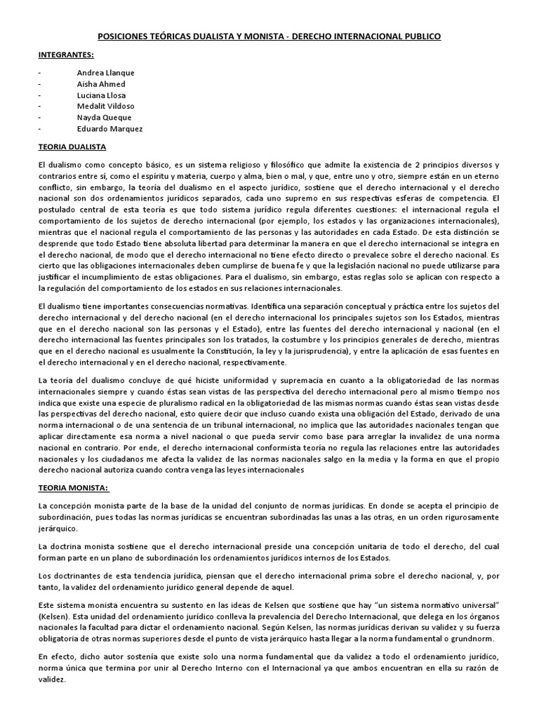 TEORIA DUALISTA y MONISTA | PDF | Ley internacional | Legislación