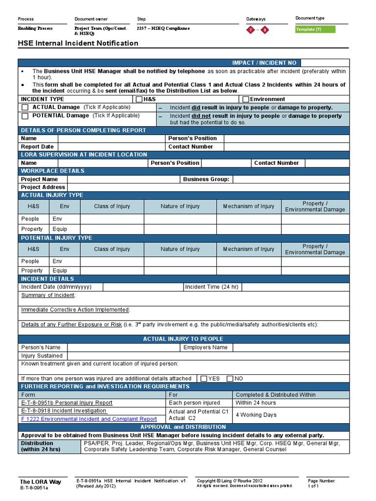 HSE Internal Incident Notification: Enabling Process Project Team (Ops ...