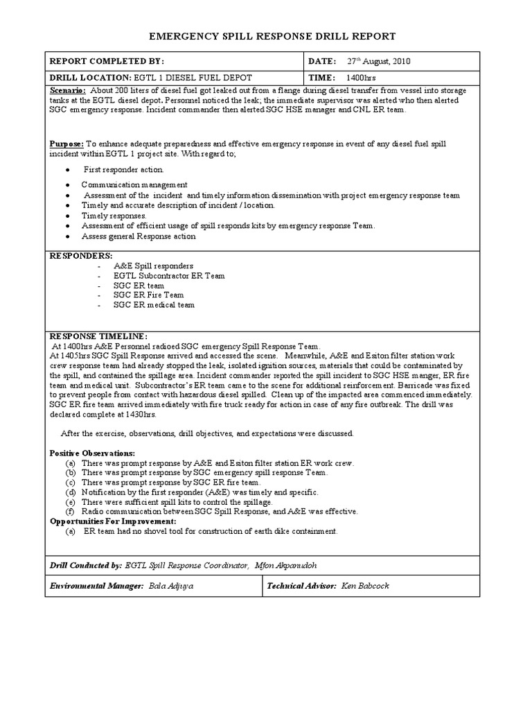 ESR Drill Report 27 08 10.doc (A&E) | PDF | Emergency | Emergency ...
