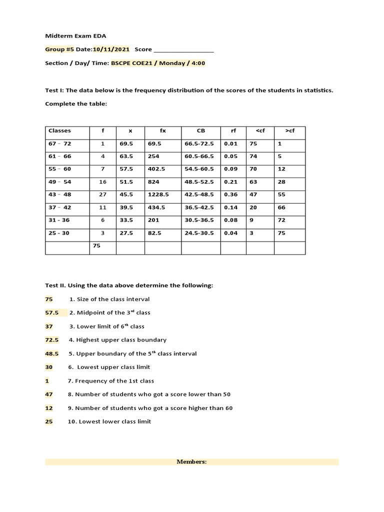 Midterm Exam Engineering Engineering Data Analysis Group 5 | PDF