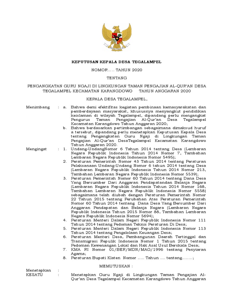 Contoh SK Guru Ngaji | PDF