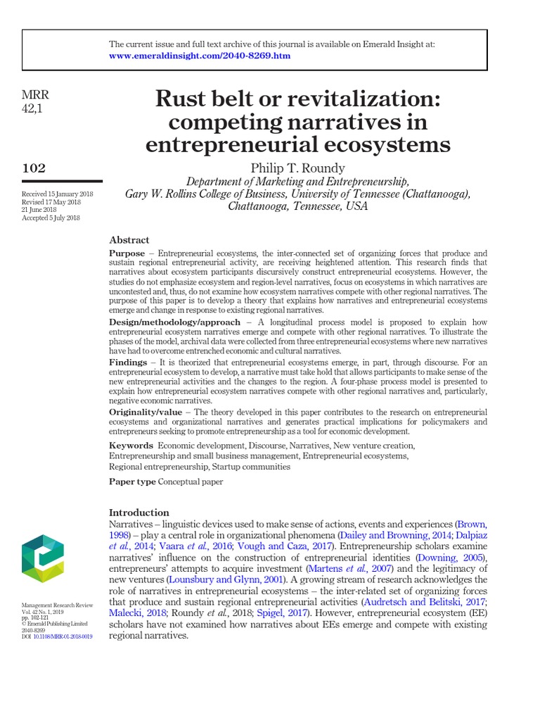 Rust Belt or Revitalization: Competing Narratives in Entrepreneurial ...
