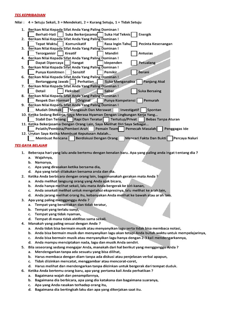 Contoh Soal Tes Minat dan Bakat | PDF