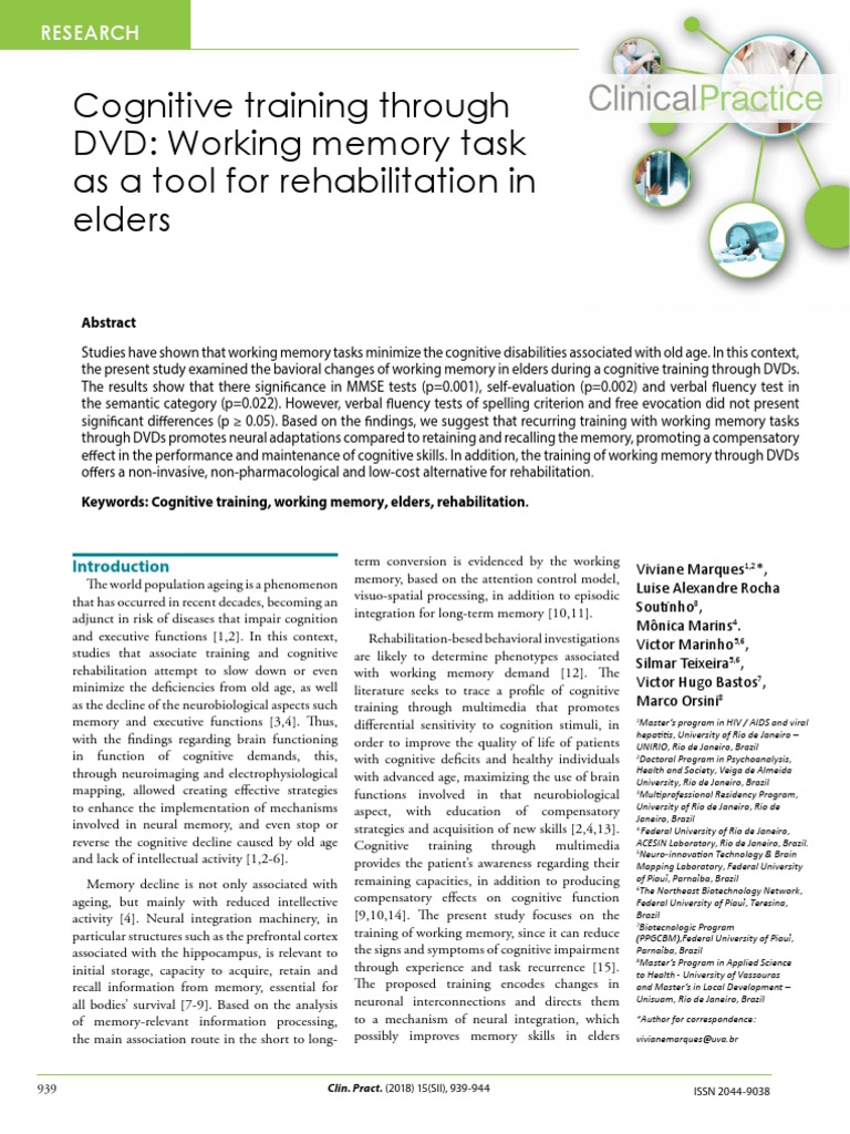 Cognitive Training Through DVD Working Memory Task As A Tool For ...