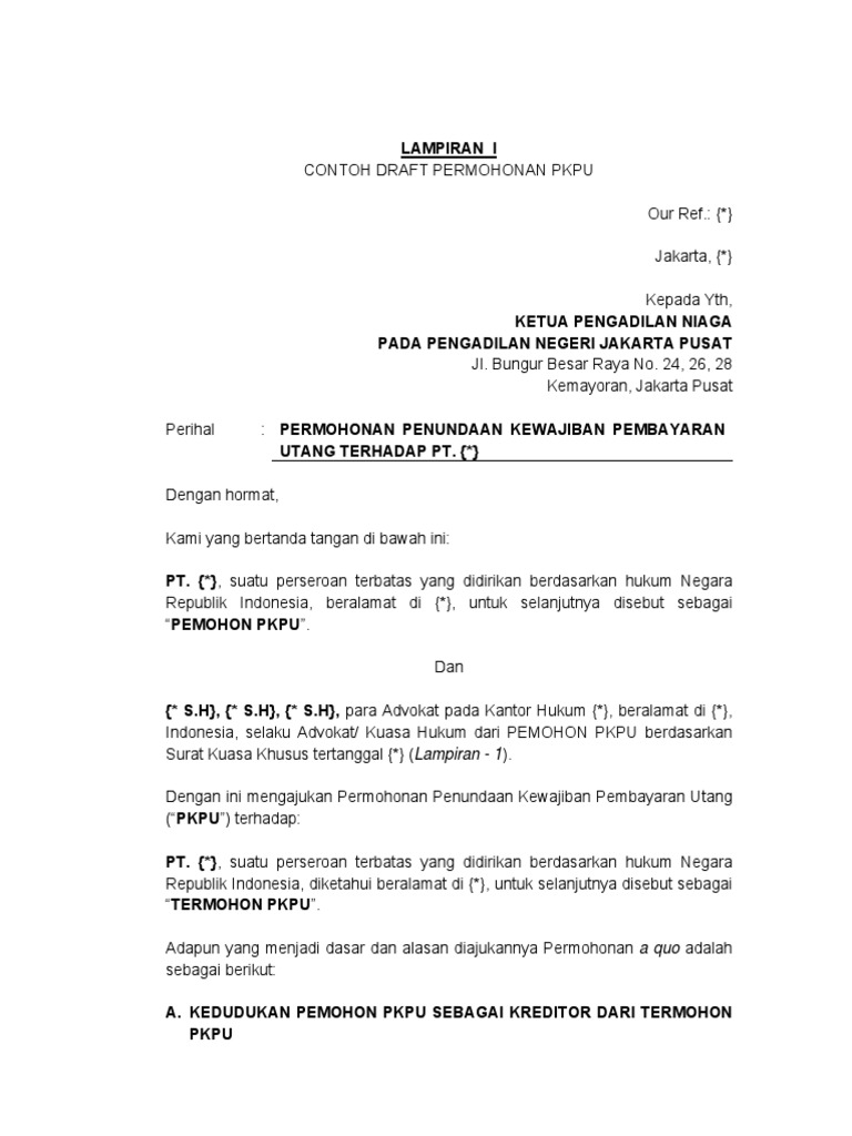 Lampiran I Contoh Draft Permohonan PKPU | PDF