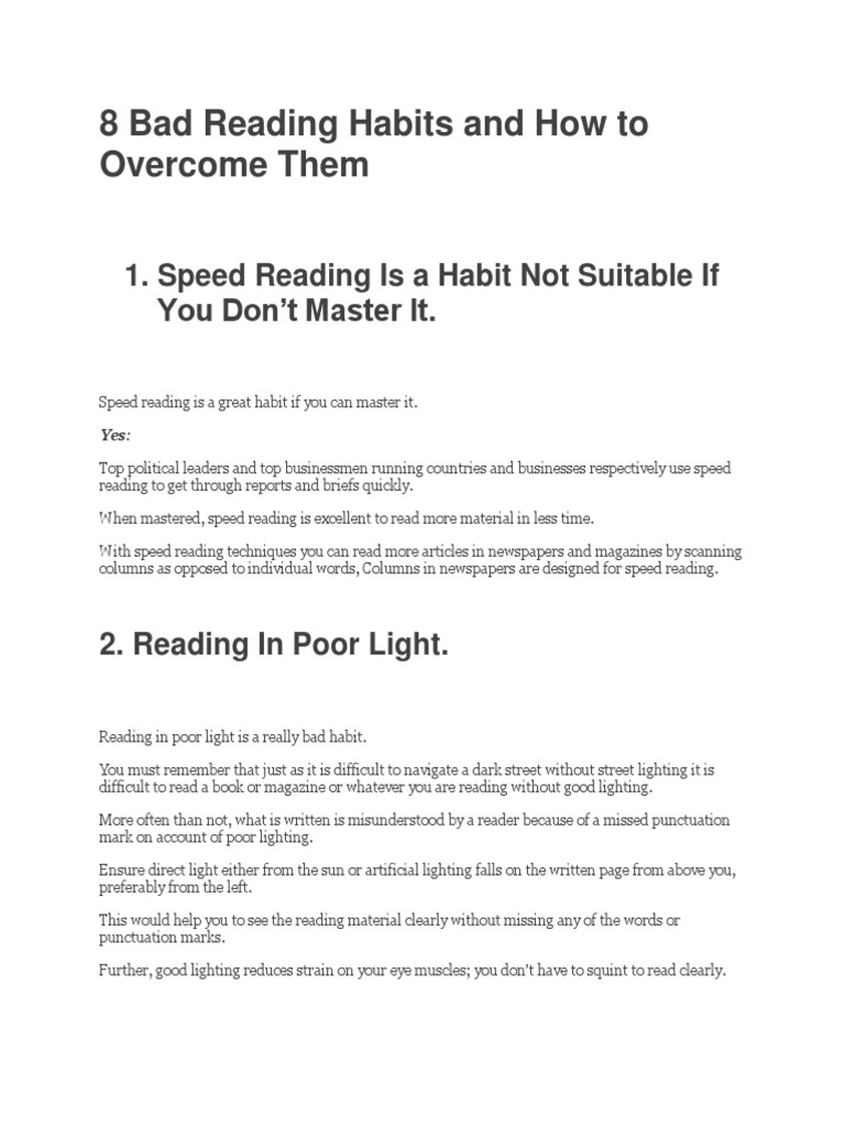 8 Bad Reading Habits and How To Overcome Them | PDF | Speed Reading | Books