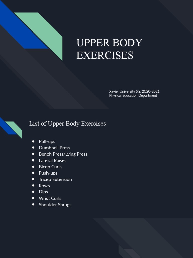 Upper Body Exercises | PDF | Weight Training | Elbow