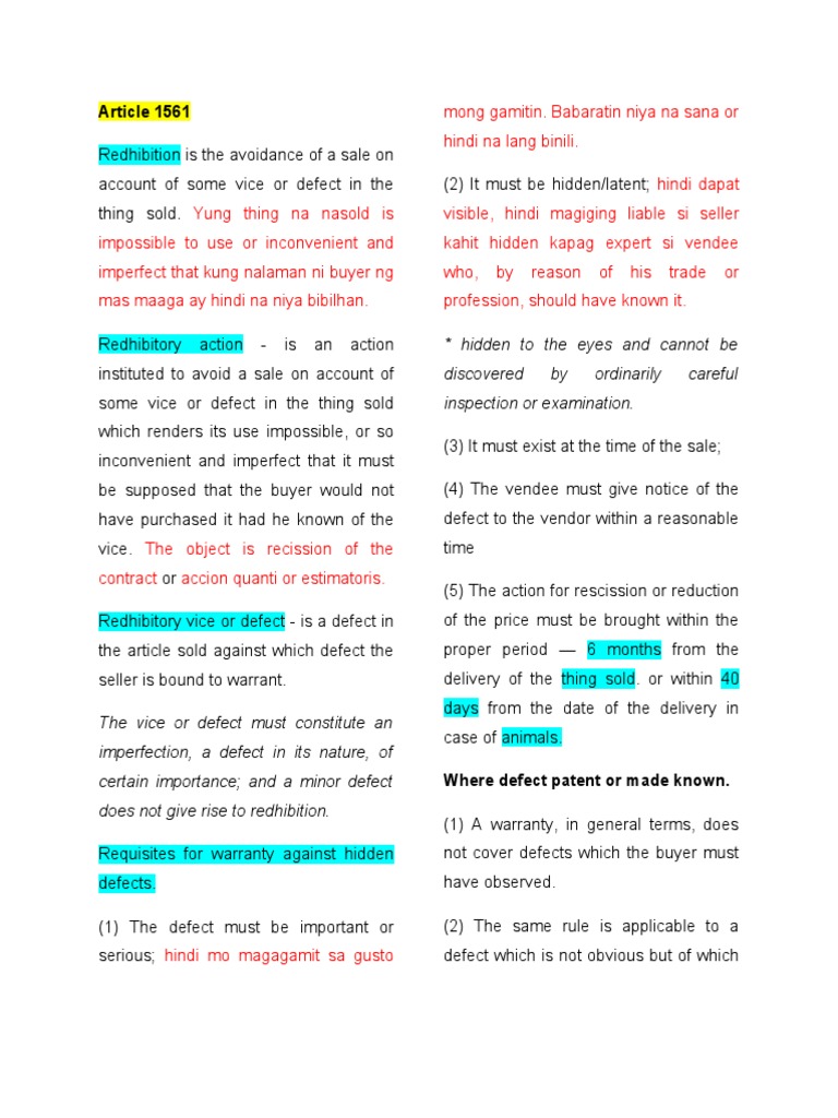 Redhibition and Warranty in Sales | PDF | Implied Warranty | Business Law
