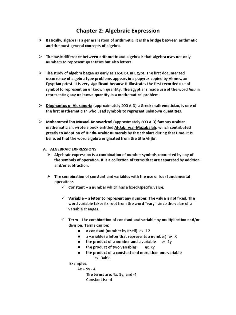 Algebraic Expressions and Polynomials | PDF | Algebra | Polynomial