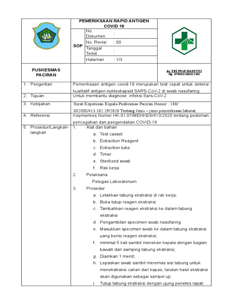 56 - Sop Pemeriksaan Antigen Covid-19 | PDF