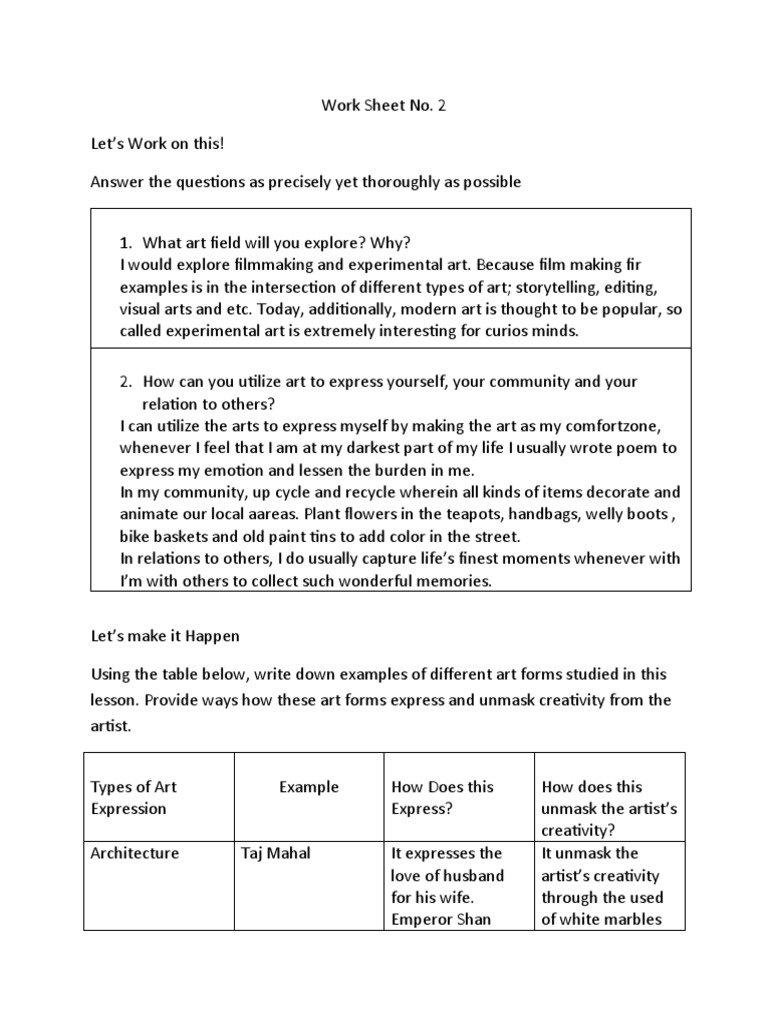 Worksheets | PDF | Aesthetics | The Arts