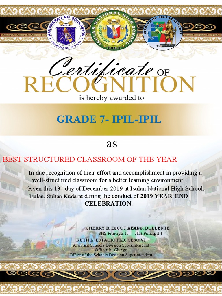 Grade 7-Ipil-Ipil: Best Structured Classroom of The Year | PDF