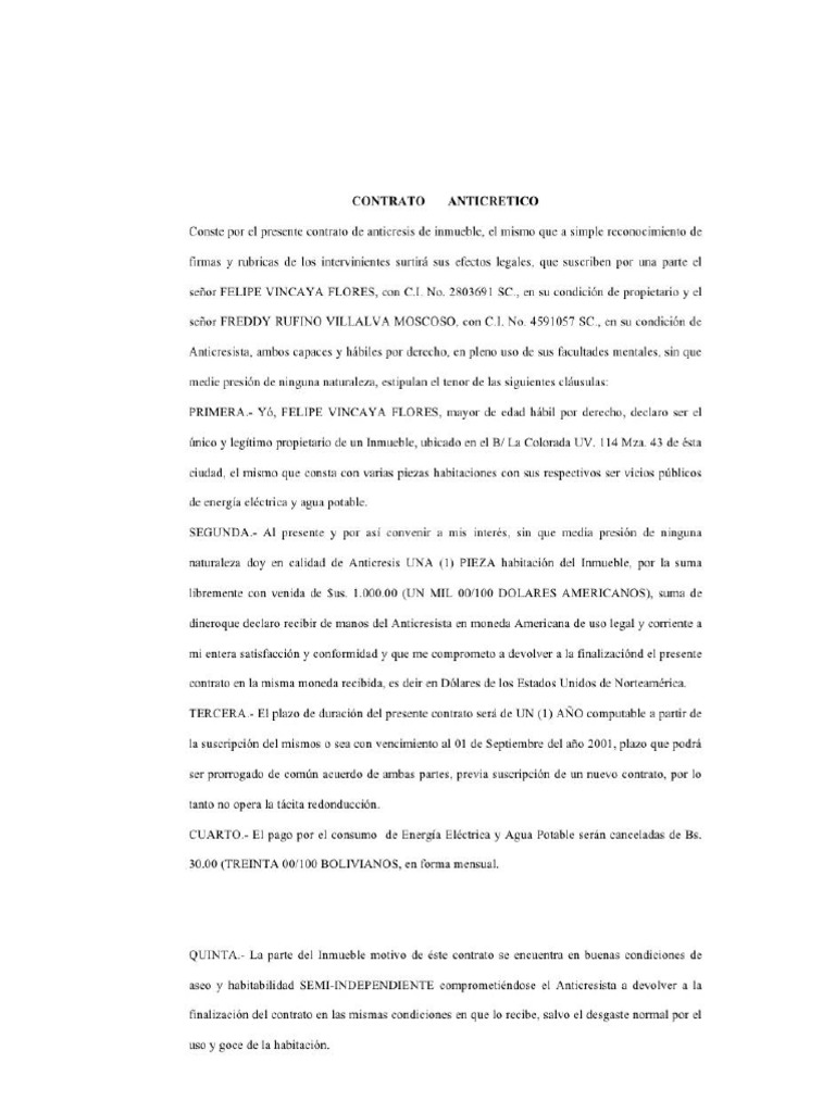 Modelo de Contrato Anticretico | PDF