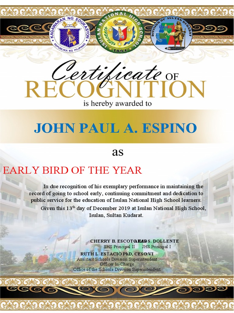 John Paul A. Espino: Early Bird of The Year | PDF