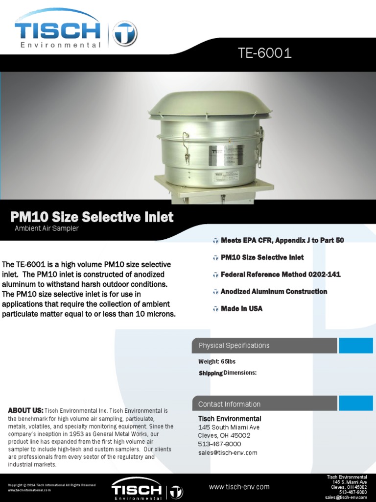PM10 Size Selective Inlet: Ambient Ai R Sampler | PDF | Particulates ...