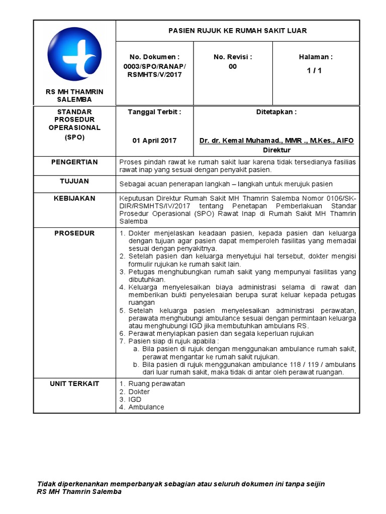 Pasien Rujuk Ke Rumah Sakit Luar | PDF