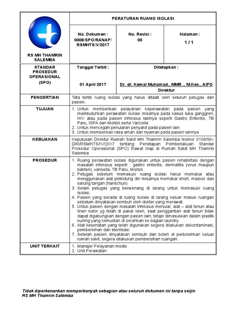 Peraturan Ruang Isolasi | PDF