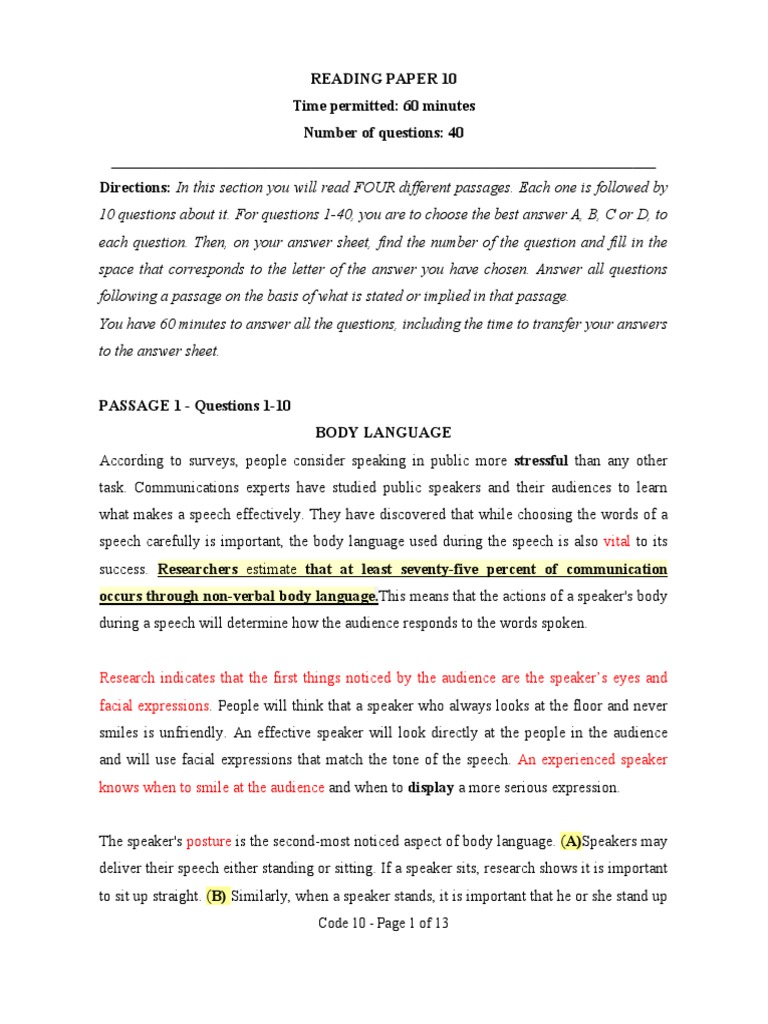 VSTEP-Reading Test 10 | PDF | Body Language | Oyster