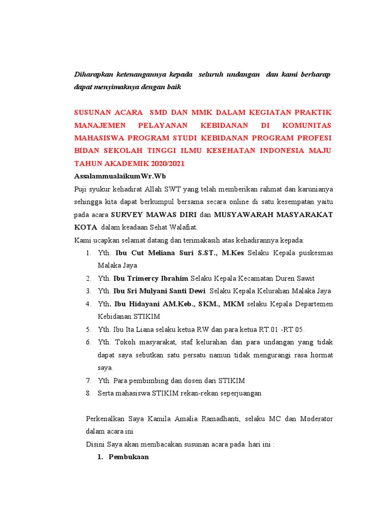 Susunan Acara SMD Dan MMD Kel.4 | PDF