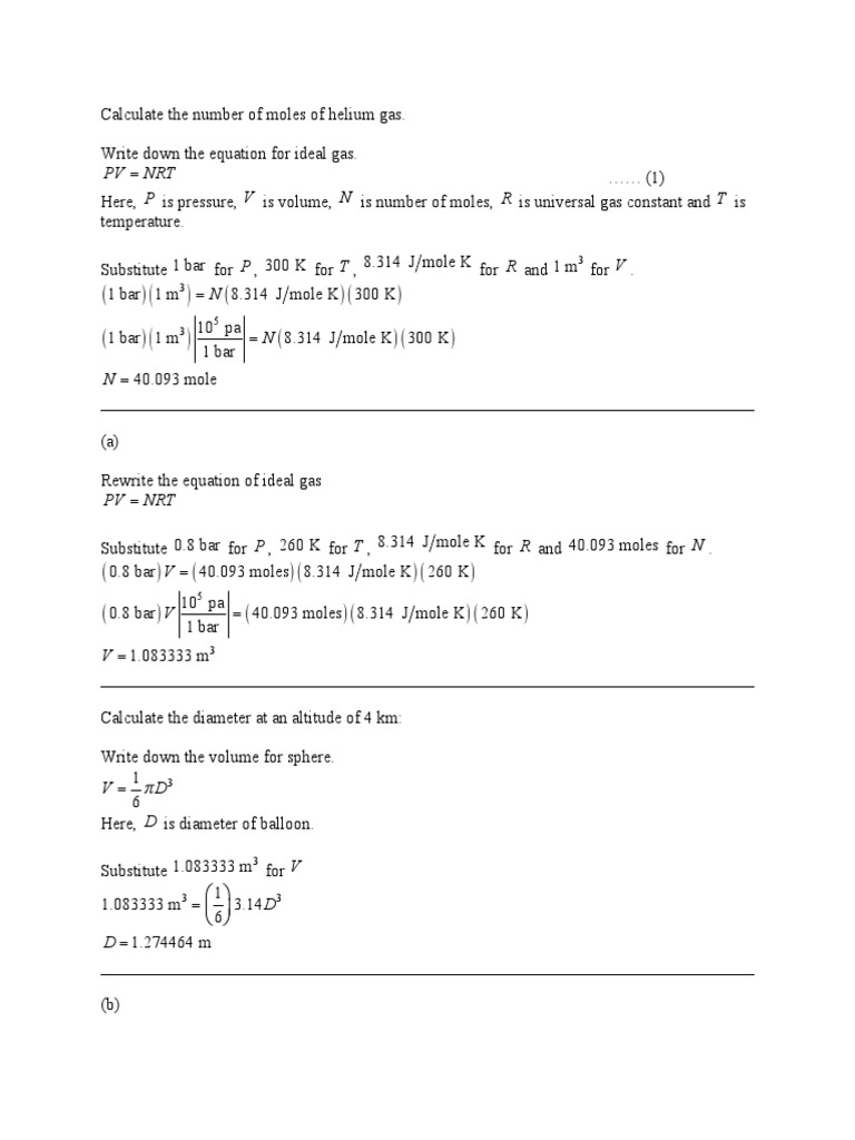 Calculate The Number of Moles of Helium Gas | PDF | Gases | Volume