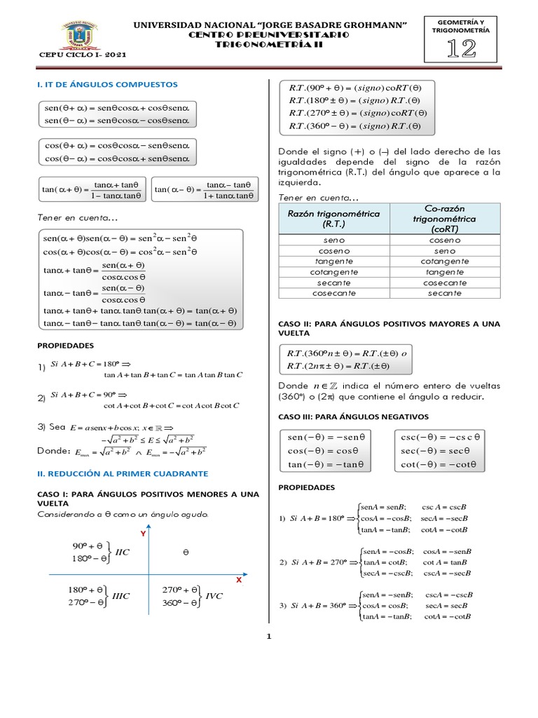 Pract. 12 Geometria y Trig. Sin Claves | PDF | Trigonometría | Matemática Elemental