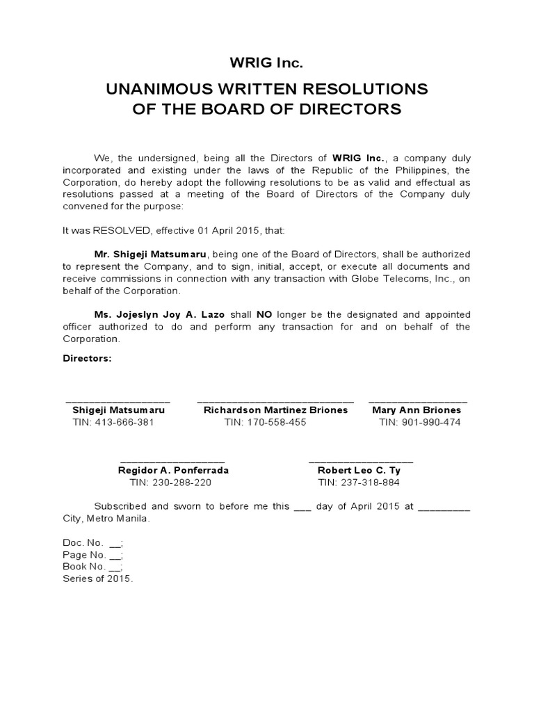Written Board Resolution | PDF