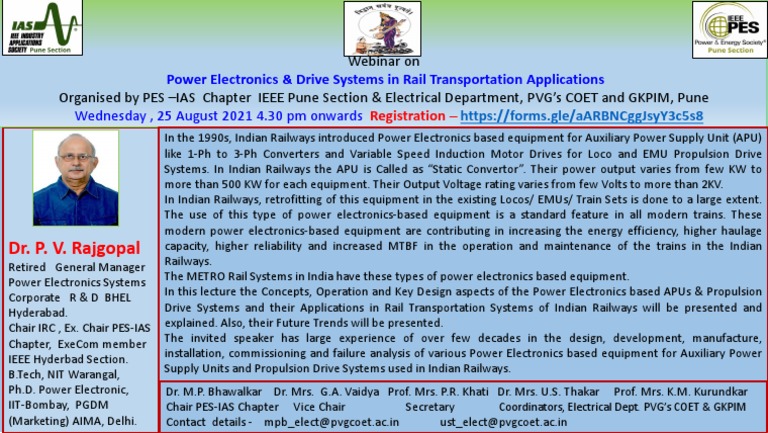 Dr. P. V. Rajgopal: Power Electronics & Drive Systems in Rail ...