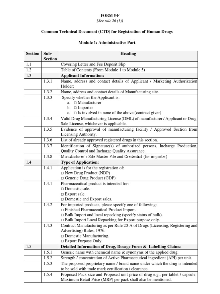 Common Technical Document (CTD) For Registration of Human Drugs Module ...