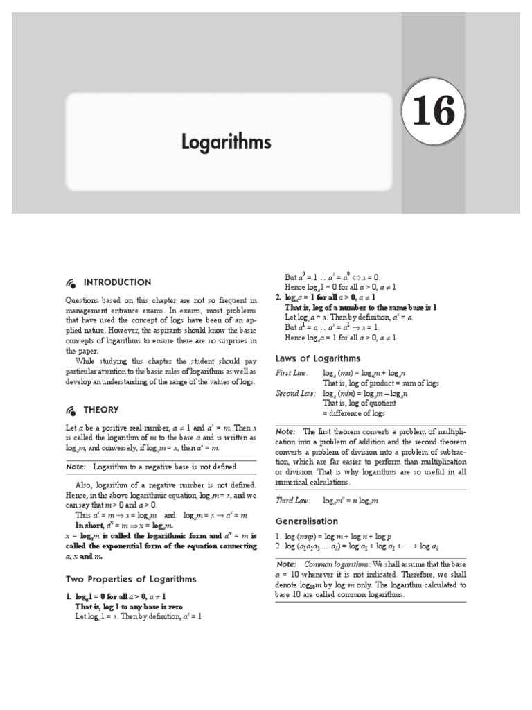 Logarithm Concepts for CAT Preparation | PDF | Logarithm | Numbers