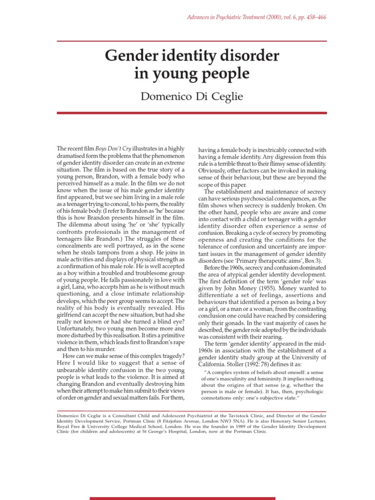 Gender Identity Disorder in Young People: Domenico Di Ceglie | Download ...