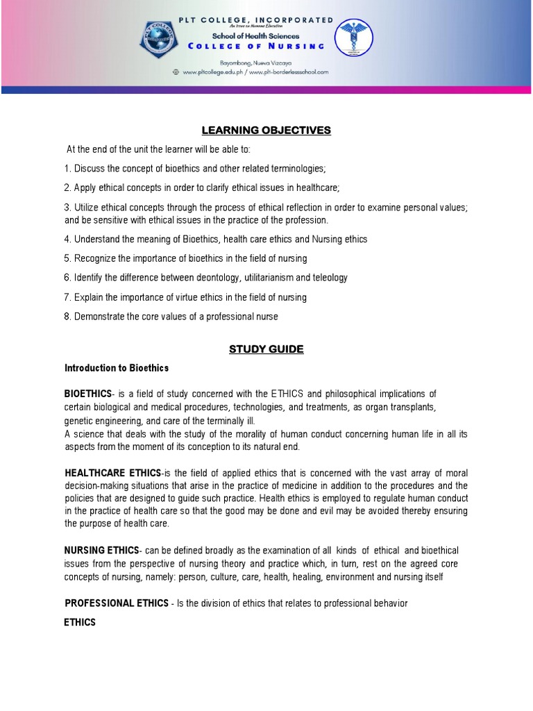 (Template) UNIT TASKS 1.bioethics | PDF | Virtue Ethics | Virtue