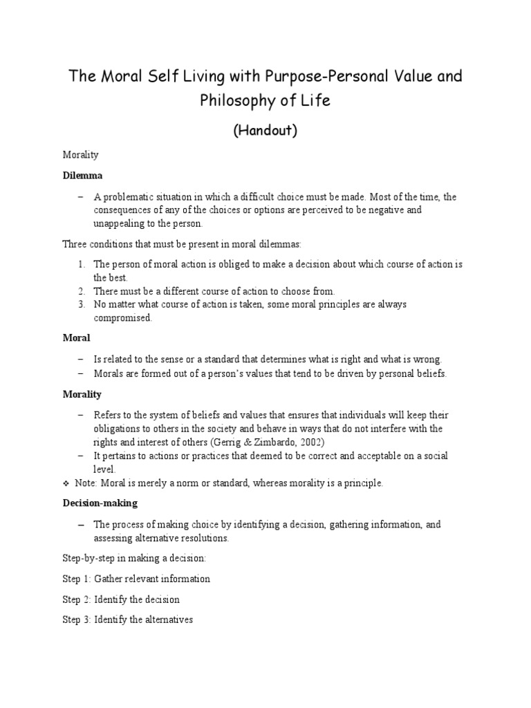 The Moral Self Living With Purpose-Personal Value and Philosophy of ...