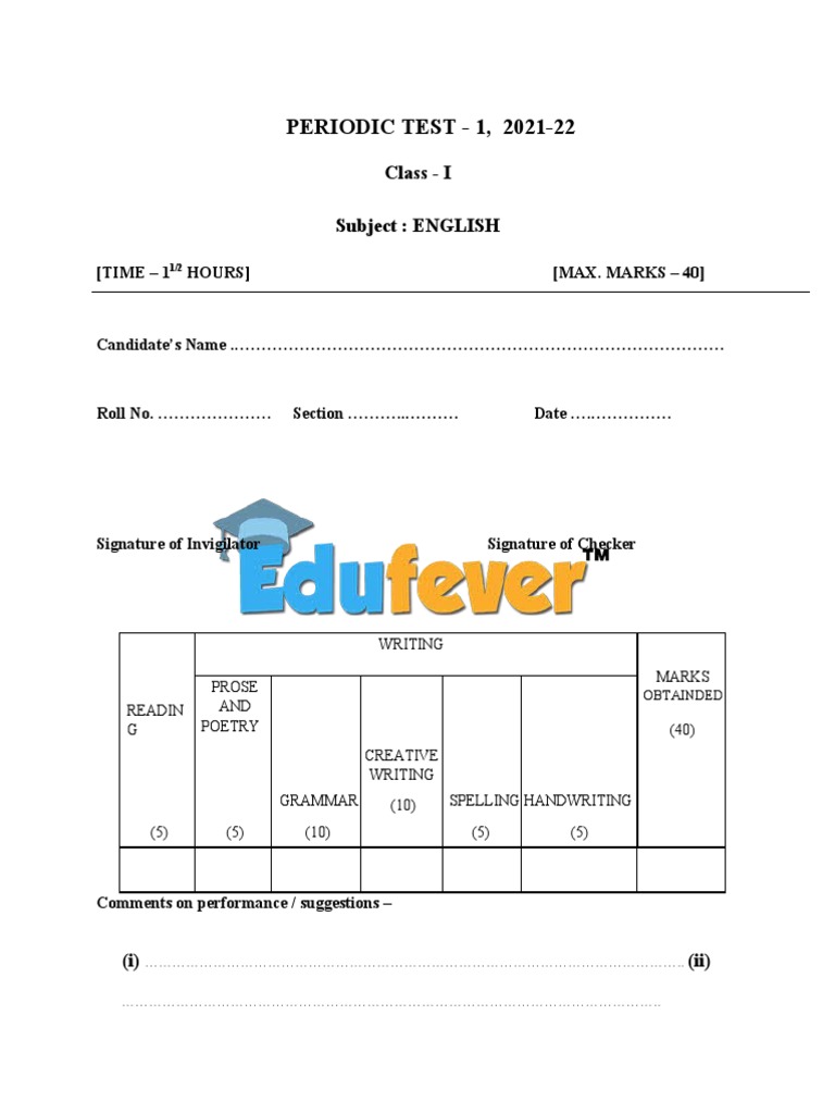 English Periodic Test 1 | PDF | Poetry