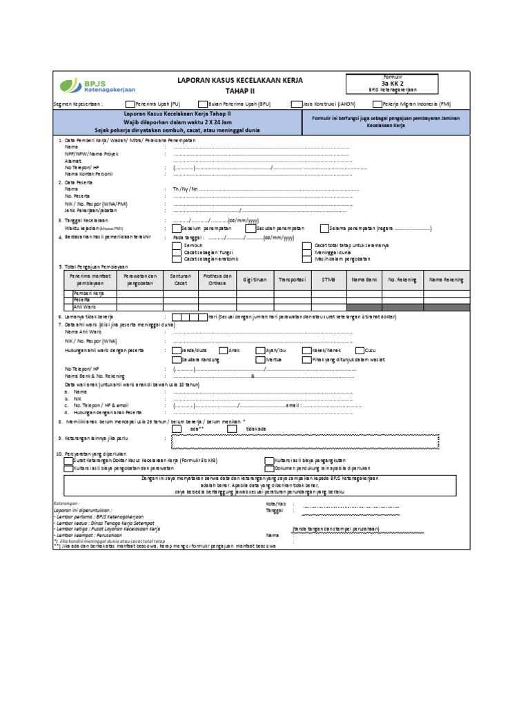 FORM 3A KK 2 BPJS Ketenagakerjaan | PDF