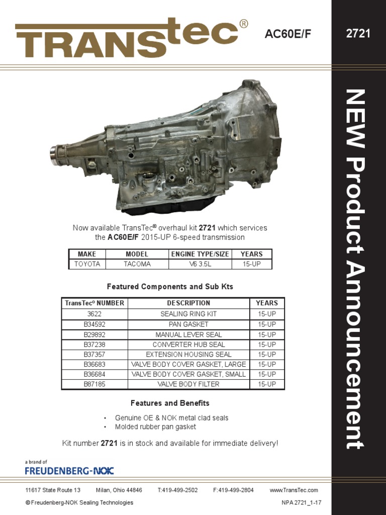 Ac60E/F: Now Available Transtec Overhaul Kit The | PDF