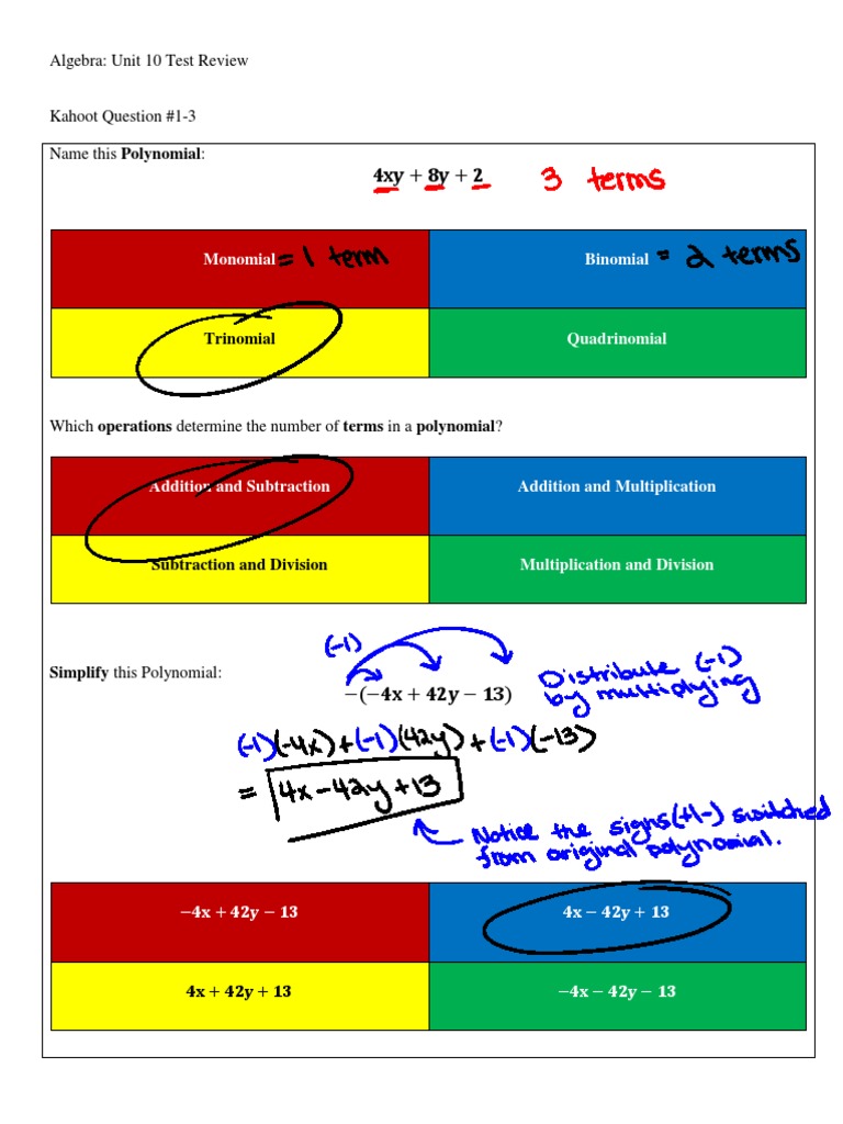 Algebra Unit 10 Test Review Guide | PDF | Teaching Methods & Materials