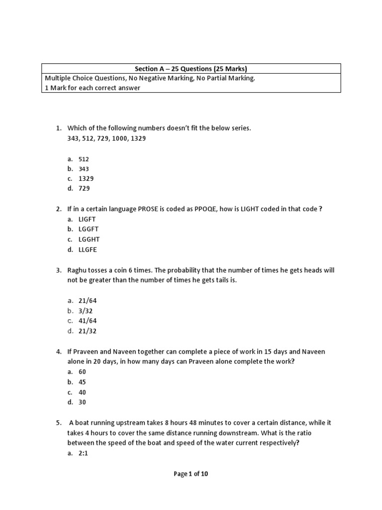 Section A 25 Questions 25 Marks Page 1 Of 10 Pdf Parameter Computer Programming