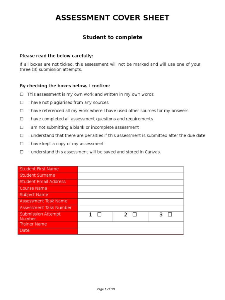 Assessment Cover Sheet: Student To Complete | PDF | Mental Disorder ...