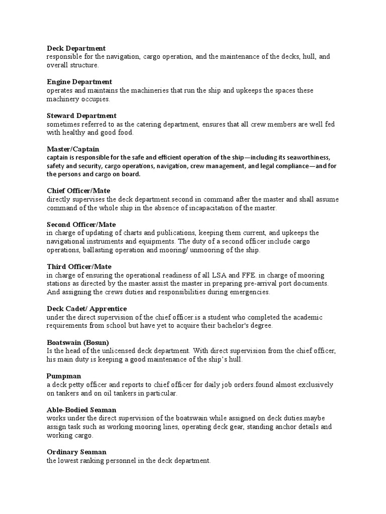 Shipboard Departments and Crew Positions: Responsibilities and ...