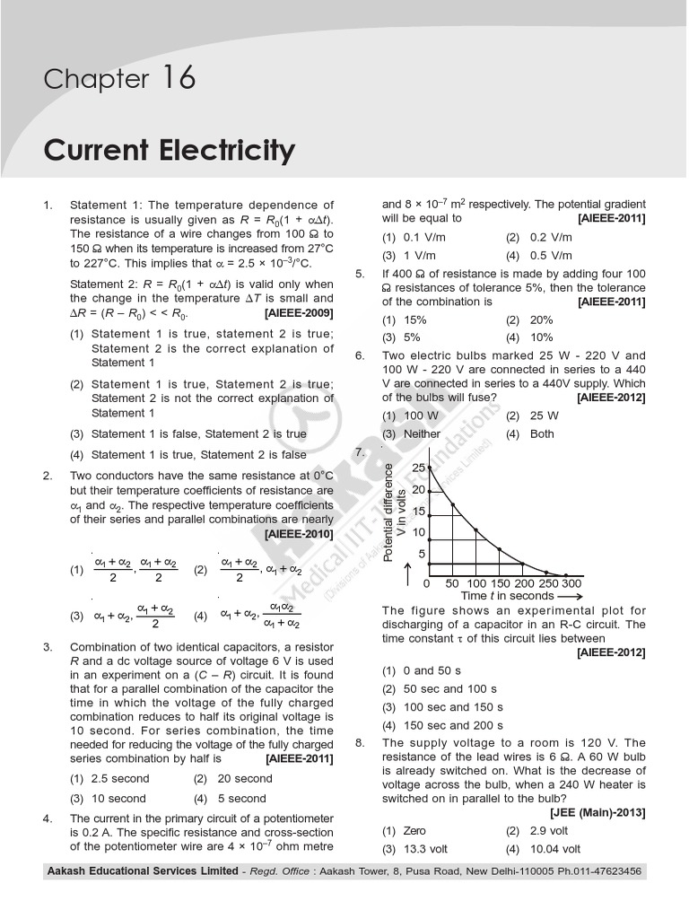 Current Electricity Multiple Choice Questions (MCQ) | PDF | Voltage ...