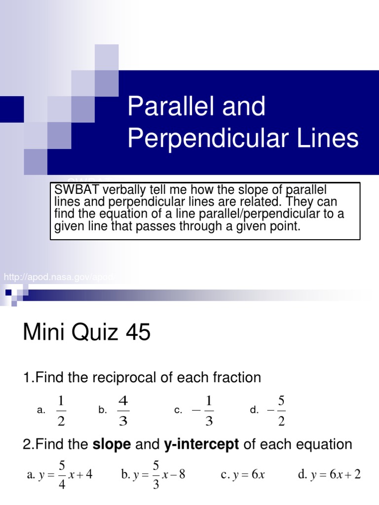 Week 21 - Parallel and Perpendicular Line | PDF | Slope | Mathematics