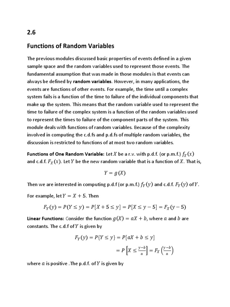 2.6 Functions of Random Variables: Functions of One Random Variable ...