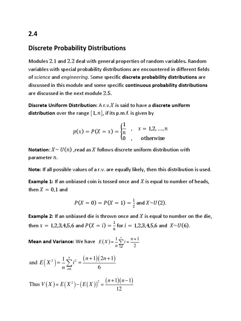 2.4 Discrete Probability Distributions: N N EX I N | PDF | Probability ...