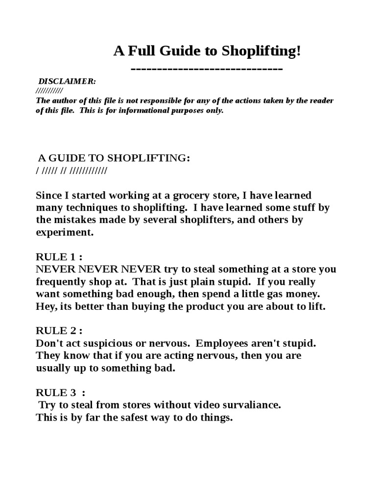 Guide to Shoplifting Tips Under 40 Characters | PDF