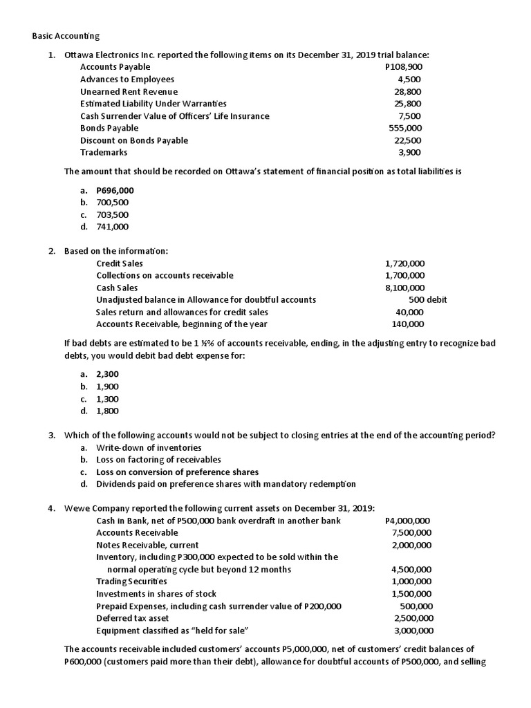 Basic Accounting - With Answers | PDF | Dividend | Debits And Credits
