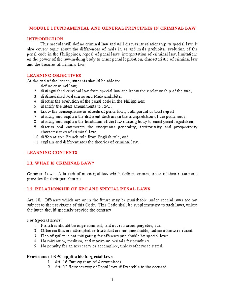 Overview of Criminal Law Principles | PDF | Criminal Law | Ex Post ...