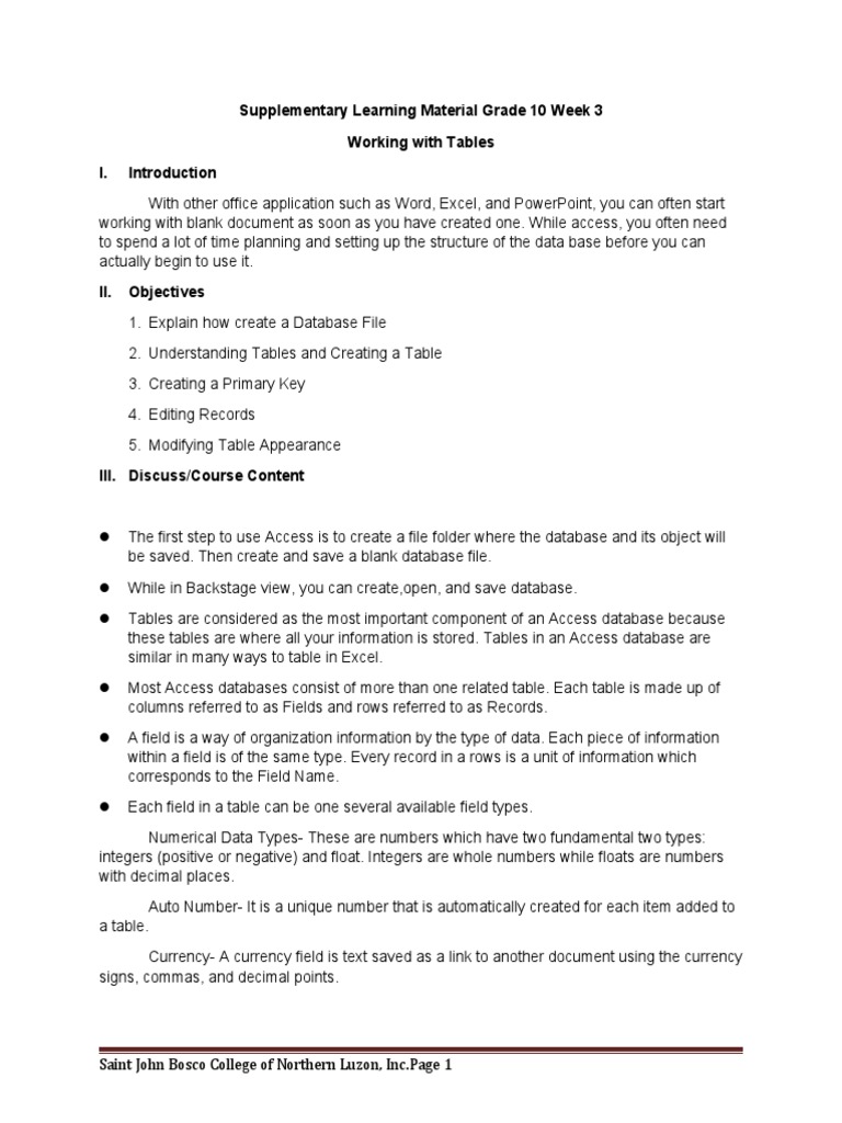 Creating Database Tables: A Guide to Organizing Data in Microsoft ...