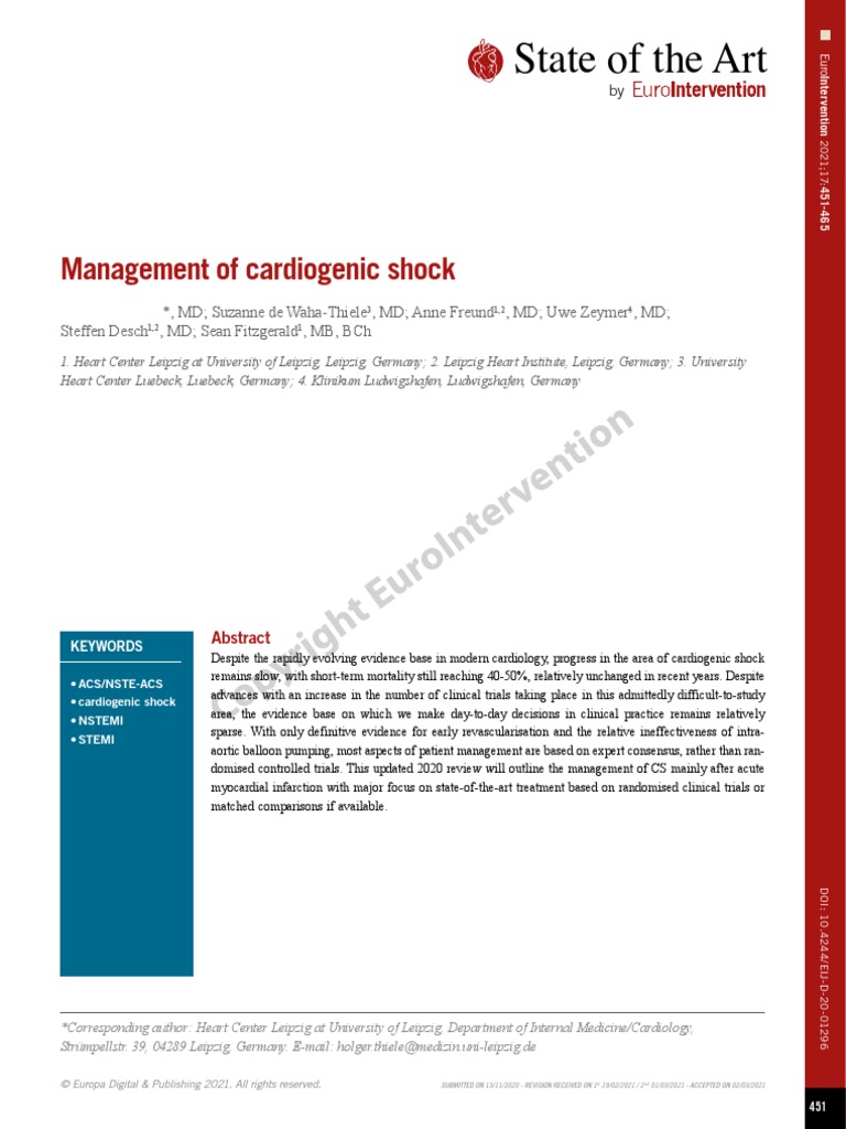 Management of Cardiogenic Shock | PDF | Percutaneous Coronary ...