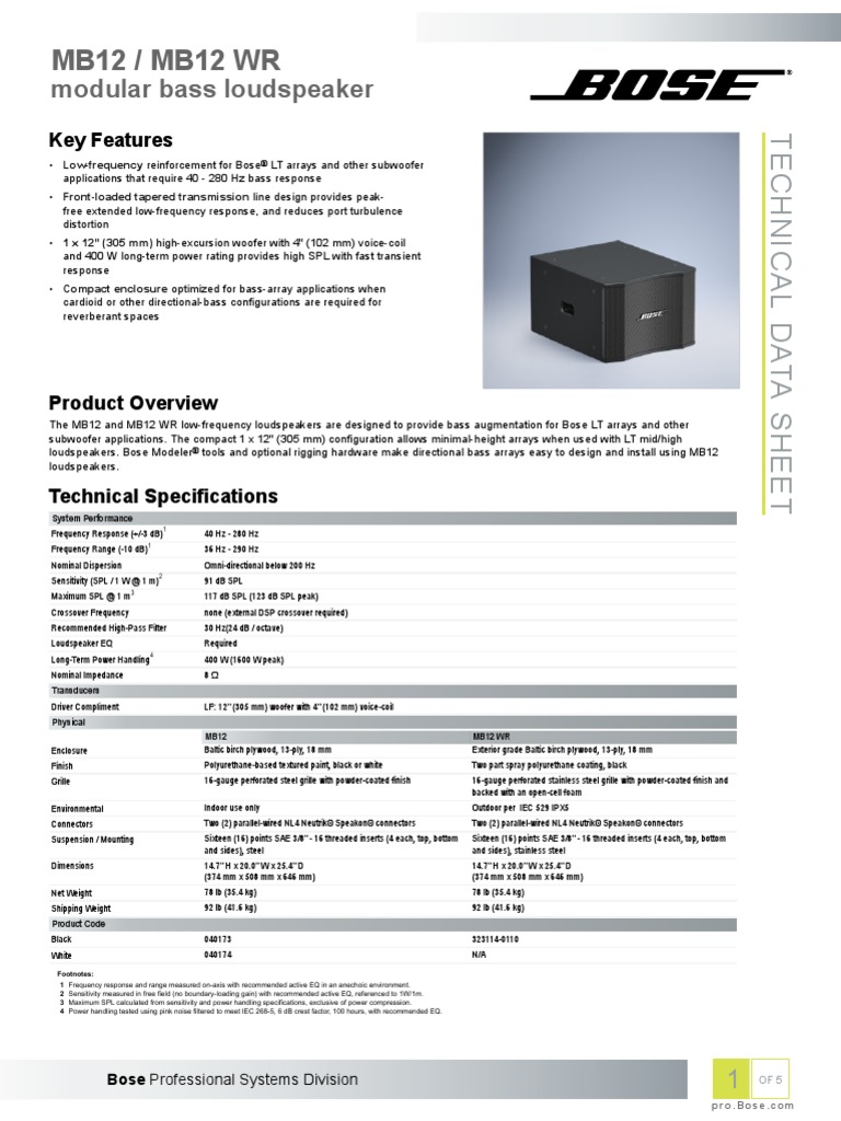 MB12 / MB12 WR: Modular Bass Loudspeaker | PDF | Loudspeaker | Sound