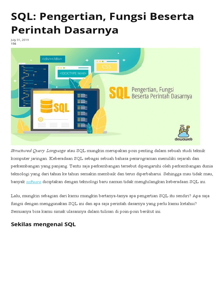 SQL: Pengertian, Fungsi Beserta Perintah Dasarnya | PDF